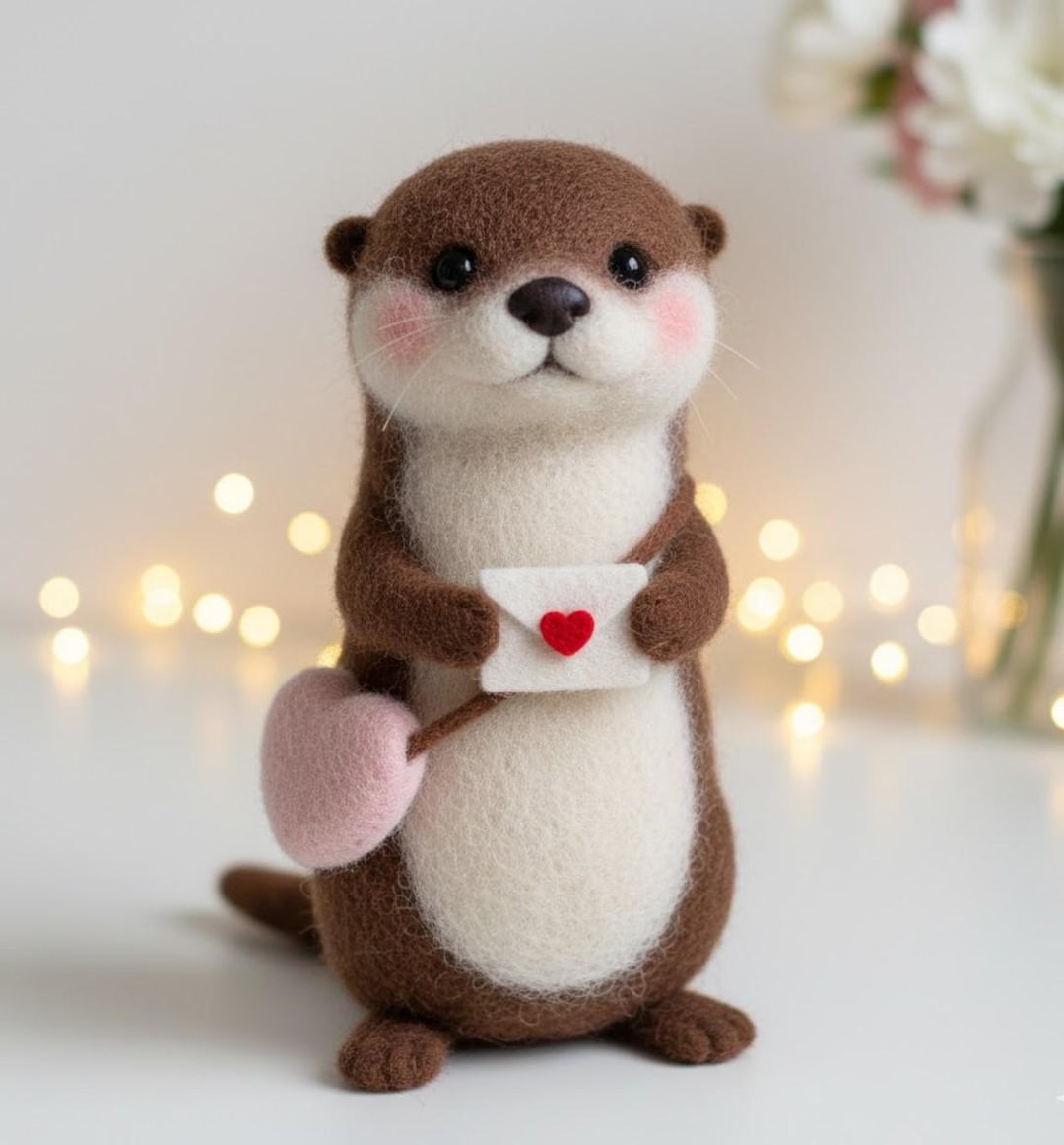 Mother's Day Gift, Handmade Needle Felt Otter With Heart – Wool Felt ...