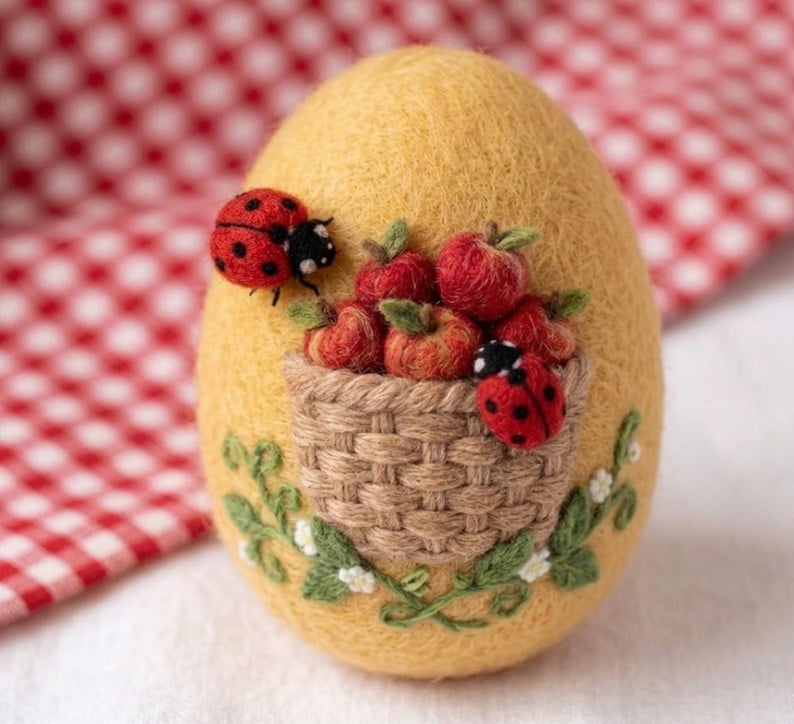 Handmade Needle Felted Easter Egg Ornament, Wool Flower and Animal ...