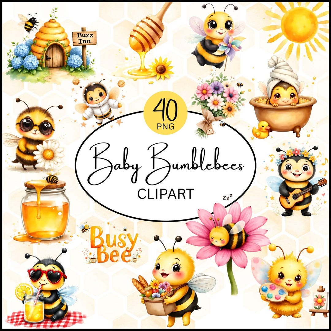 Bumble Bees Clipart Bundle, Whimsical PNG Graphics (digital Download ...