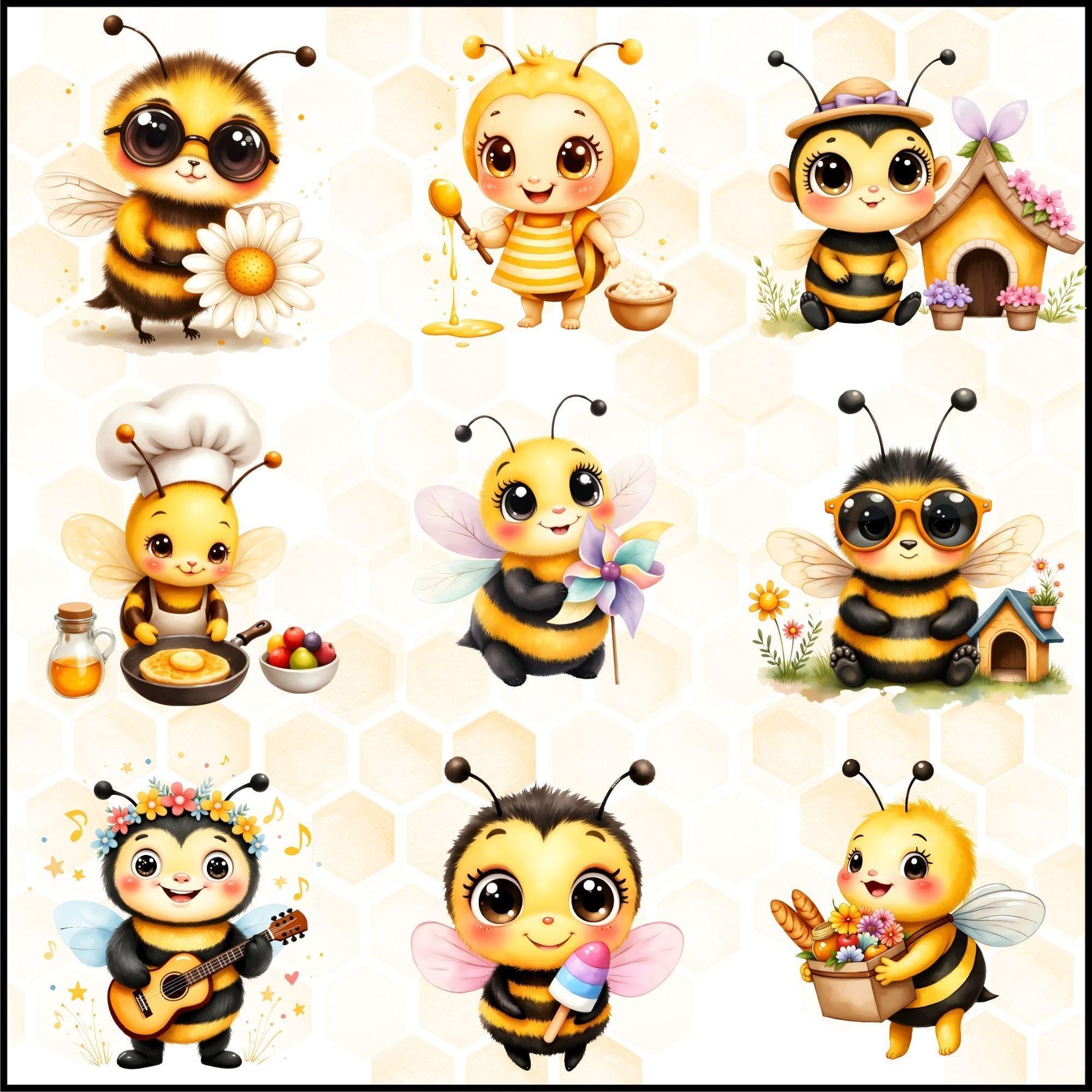 Bumble Bees Clipart Bundle, Whimsical PNG Graphics (digital Download ...
