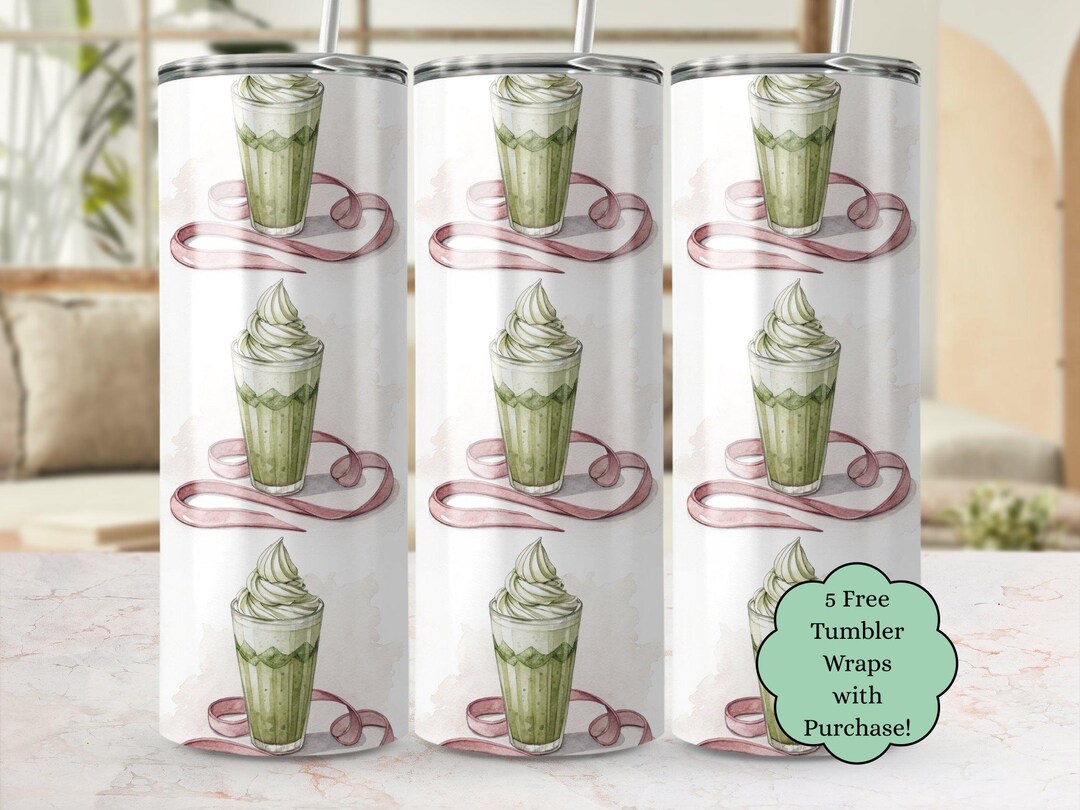 Matcha Latte Tumbler Wrap PNG, Iced Tea, Drink Design, 300 DPI, Digital ...