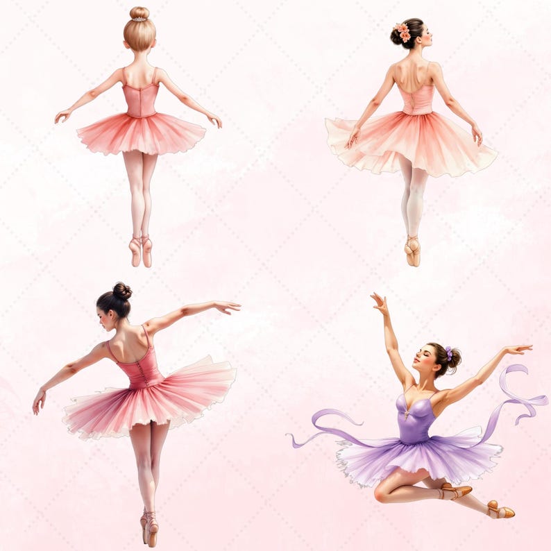 Watercolor Ballerina Clipart PNG Bundle, Ballet Dancer Illustrations ...