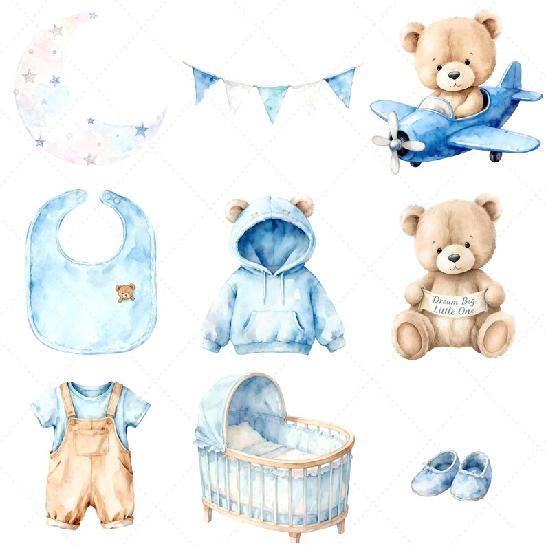 Blue Teddy Bear Watercolor Clipart Set, Nursery Graphics (87 Pngs) - Etsy