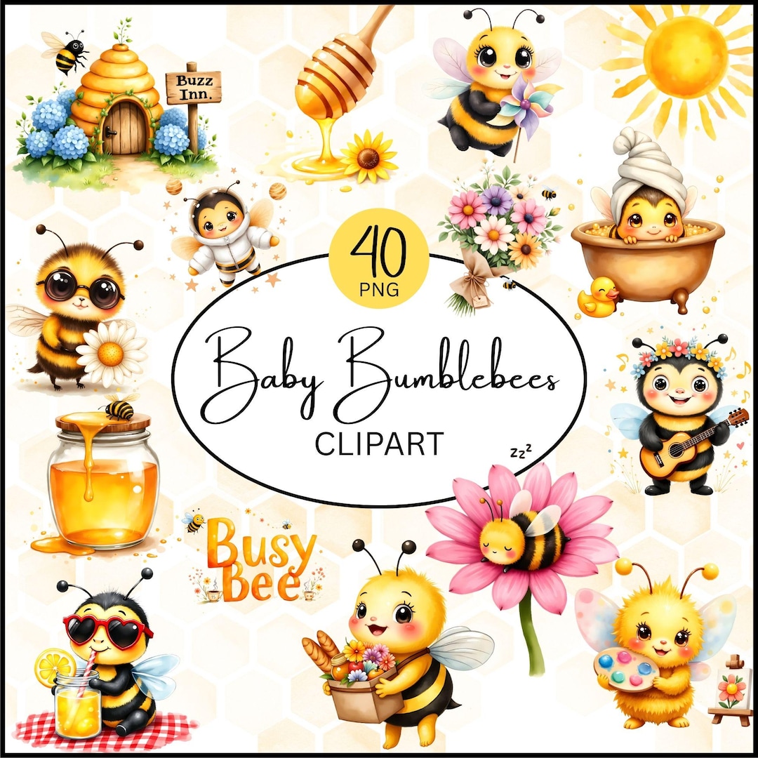 Cute Bumble Bees Clipart Bundle, High-quality PNG (digital Download ...