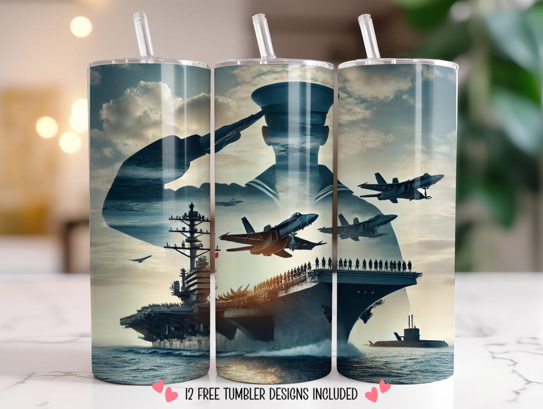 Naval Aircraft Carrier Jets Tribute Seamless 20 Oz Tumbler Wrap ...