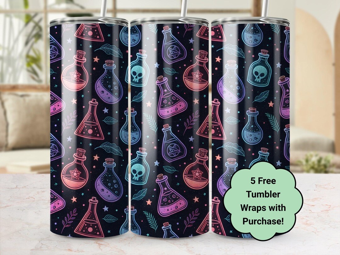 Potion Bottle Tumbler Wrap PNG, Witchcraft 20 Oz Tumbler Design, Skull ...