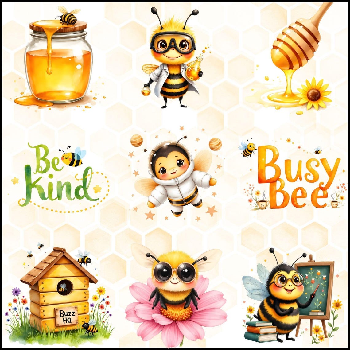 Bumble Bees Clipart Bundle, Whimsical PNG Graphics (digital Download ...