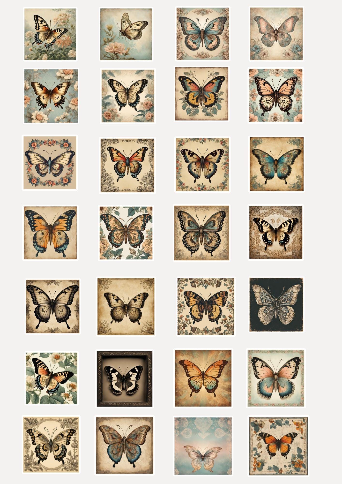 50 Printable Butterfly Stickers | Aesthetic and Vintage Butterflies ...