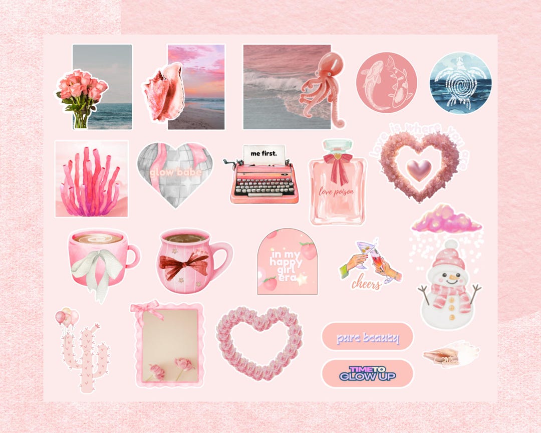 Pink Aesthetic Sticker Pack Printable and Digital Download Pastel Beach ...