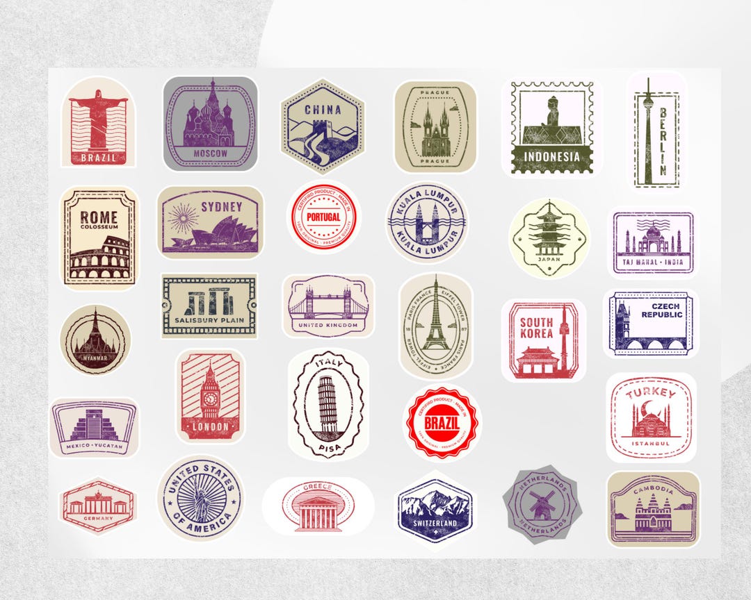 Printable Travel Stickers | Iconic Landmarks & Country-themed | Instant ...
