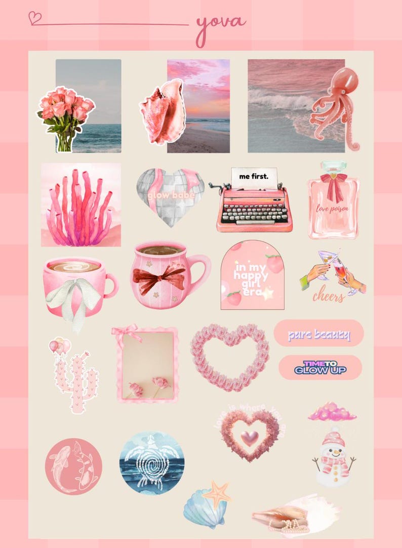 Pink Aesthetic Sticker Pack Printable and Digital Download Pastel Beach ...