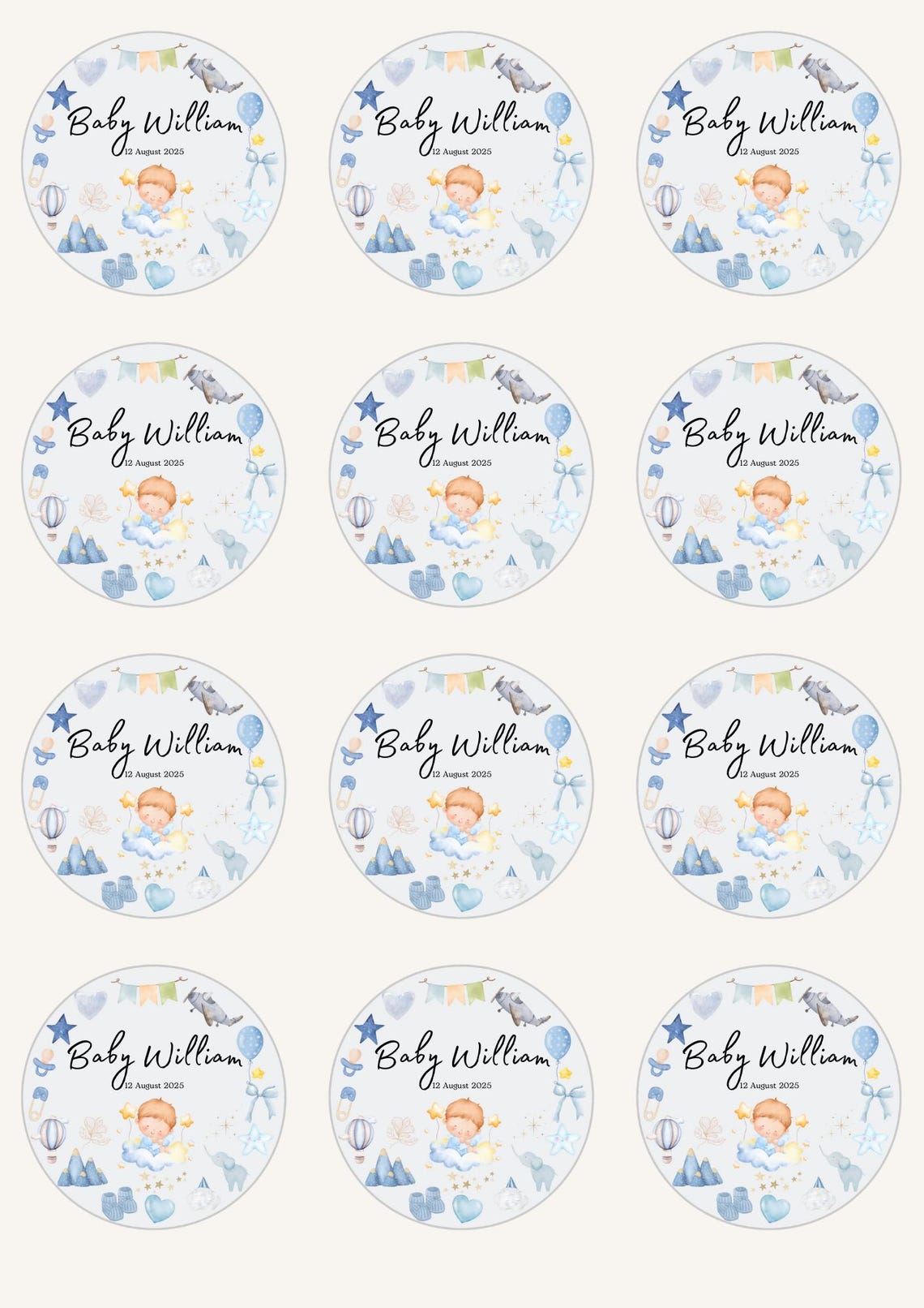 Personalized Baby Boy Newborn Sticker | Blue Baby Shower Favor Label ...