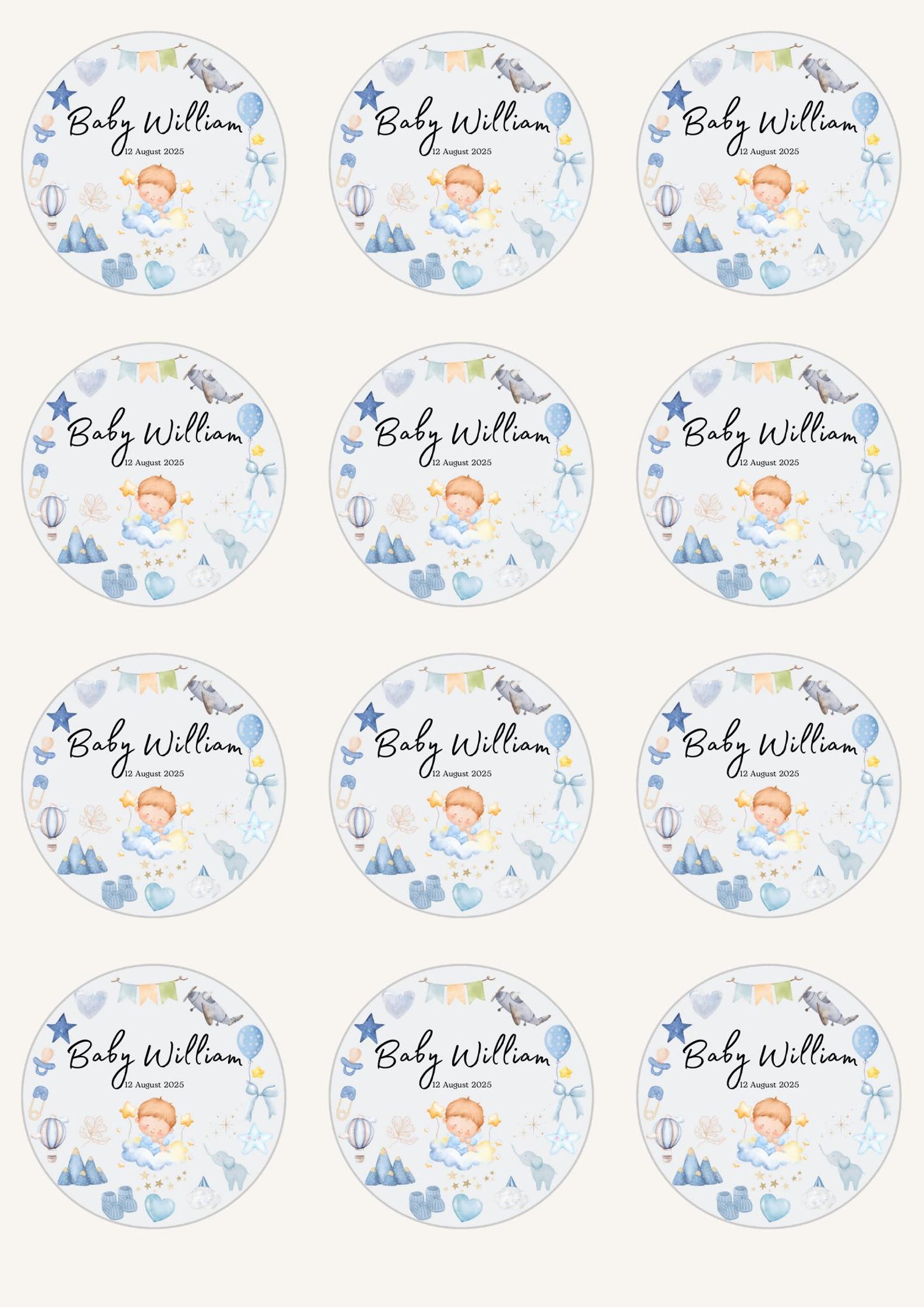 Personalized Baby Boy Newborn Sticker | Blue Baby Shower Favor Label ...