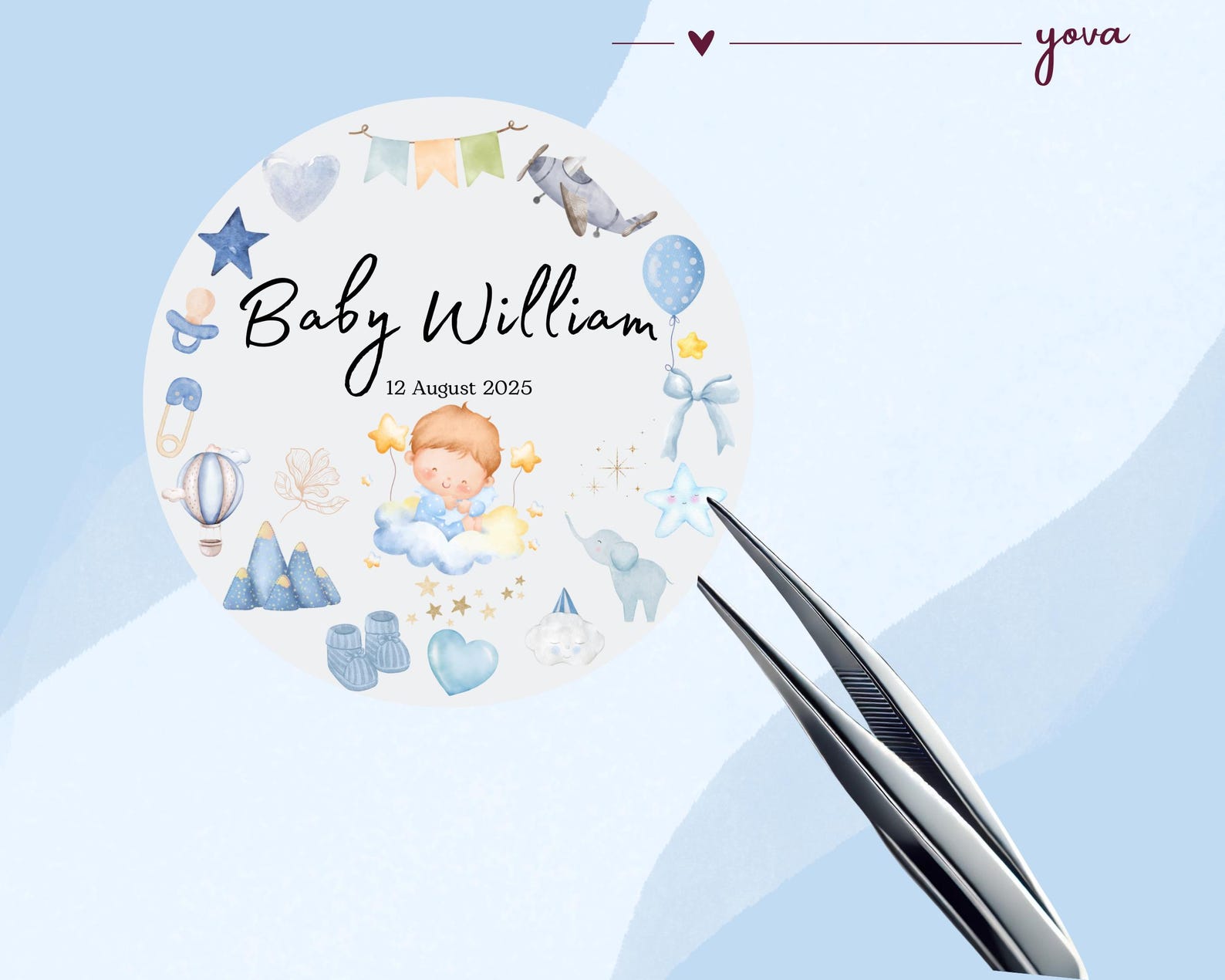 Personalized Baby Boy Newborn Sticker | Blue Baby Shower Favor Label ...