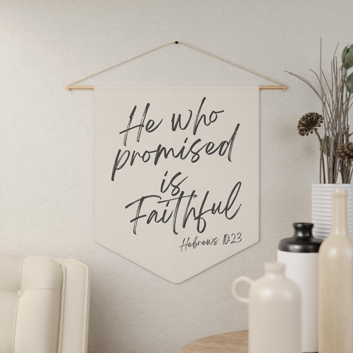He Who Promised is Faithful Scripture Fabric Banner – Neutral Christian ...