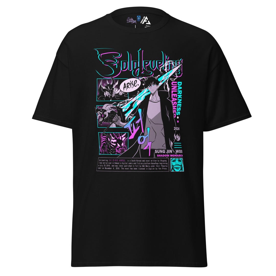 Solo Leveling Retro Neon T-shirt • Sung Jin-woo Shadow Monarch • Arise ...