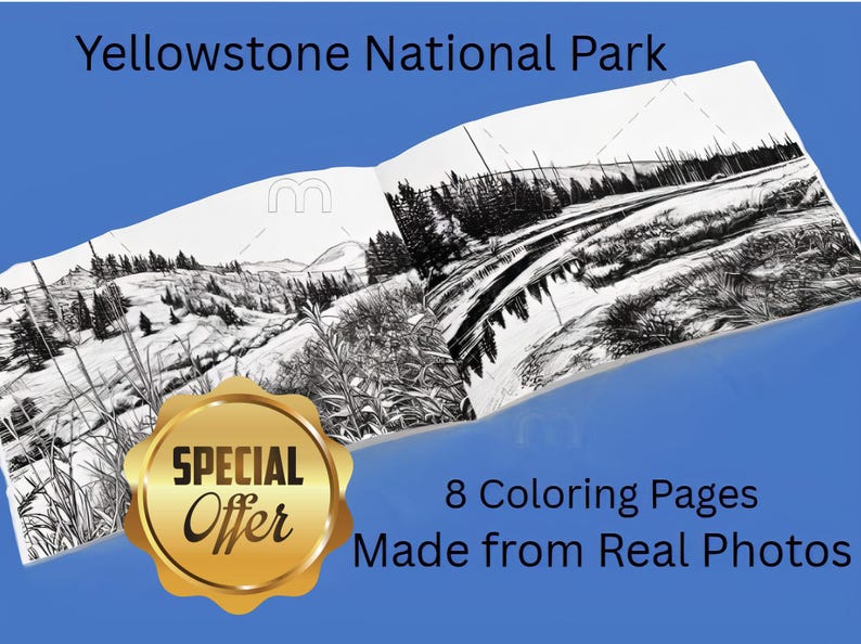 Adult Coloring Pages - Yellowstone Landscapes - Relaxing Gift for ...