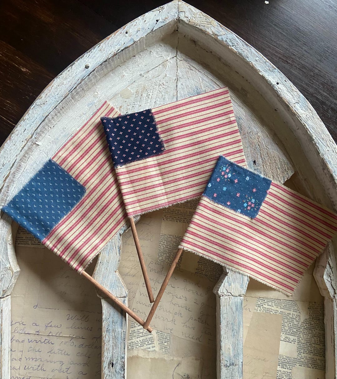 Set of 3 Small American Flags, Farmhouse Style, Country Cottage ...