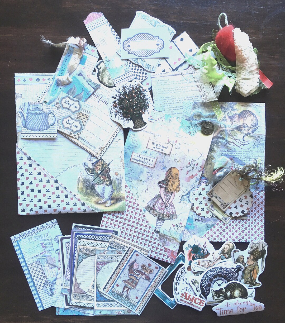 Alice in Wonderland Junk Journal Kit, Scrapbooking Pages, Pockets, and ...
