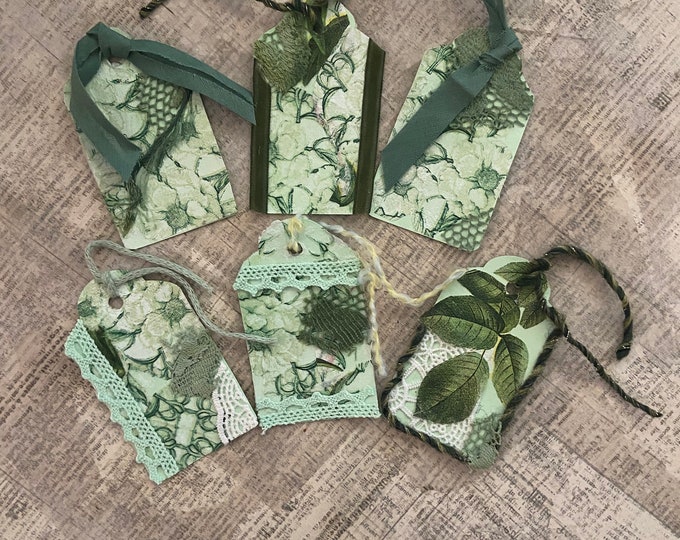 Set of 6, Embellished Card Stock Tags, Handmade, Unique - Etsy