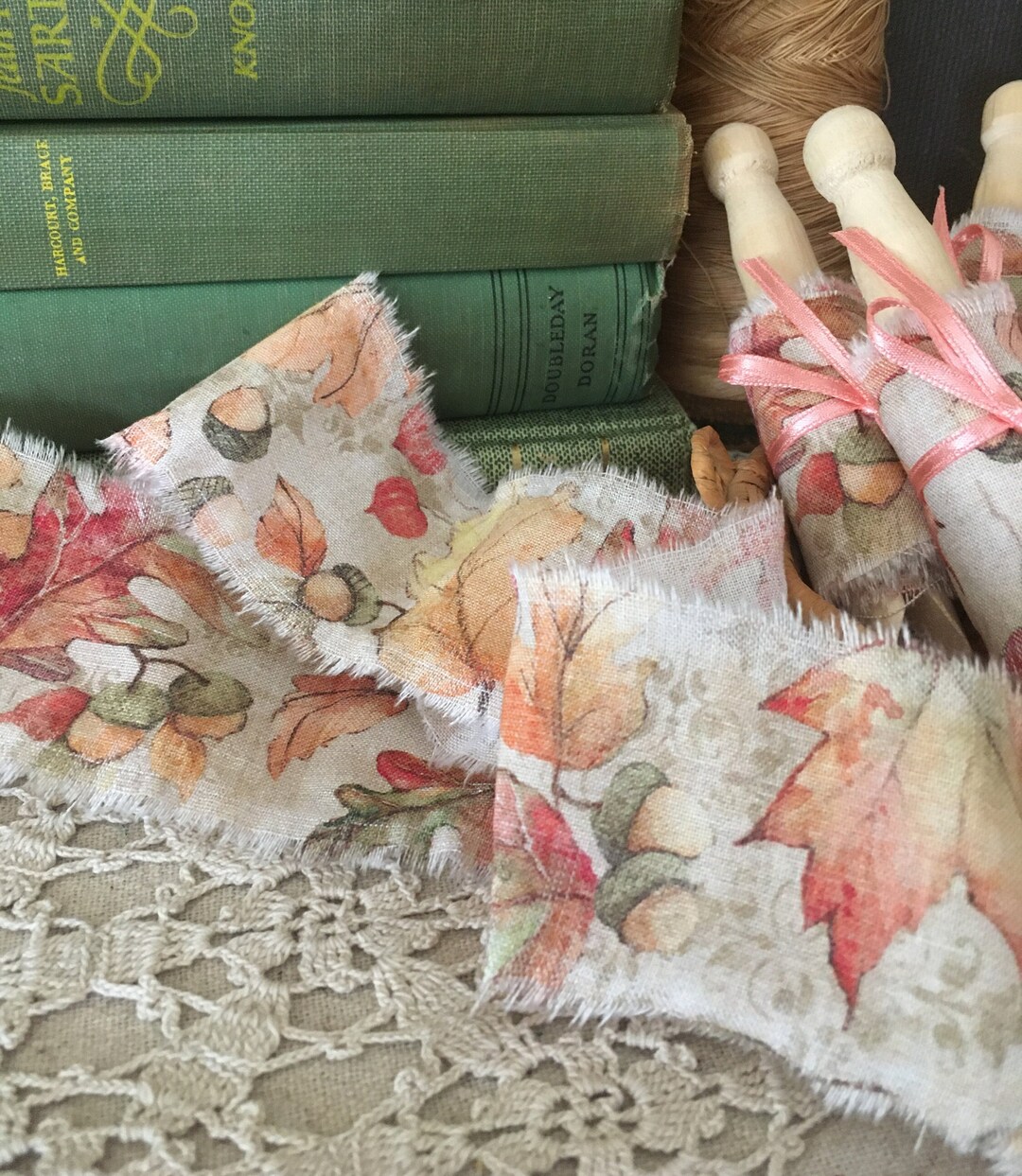 Gorgeous Hand Torn Ribbon, Autumn Colors, Acorns and Leaves, Nature ...