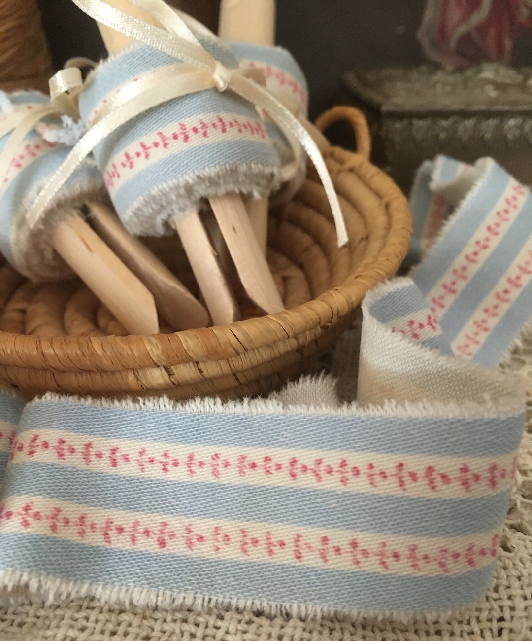 Hand Torn Vintage Frayed Fabric Ribbon, Ticking - Etsy