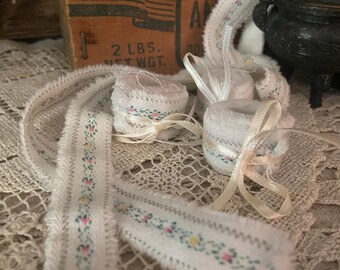 Pretty Floral Pattern Hand Torn Vintage Fabric Ribbon, Ticking - Etsy