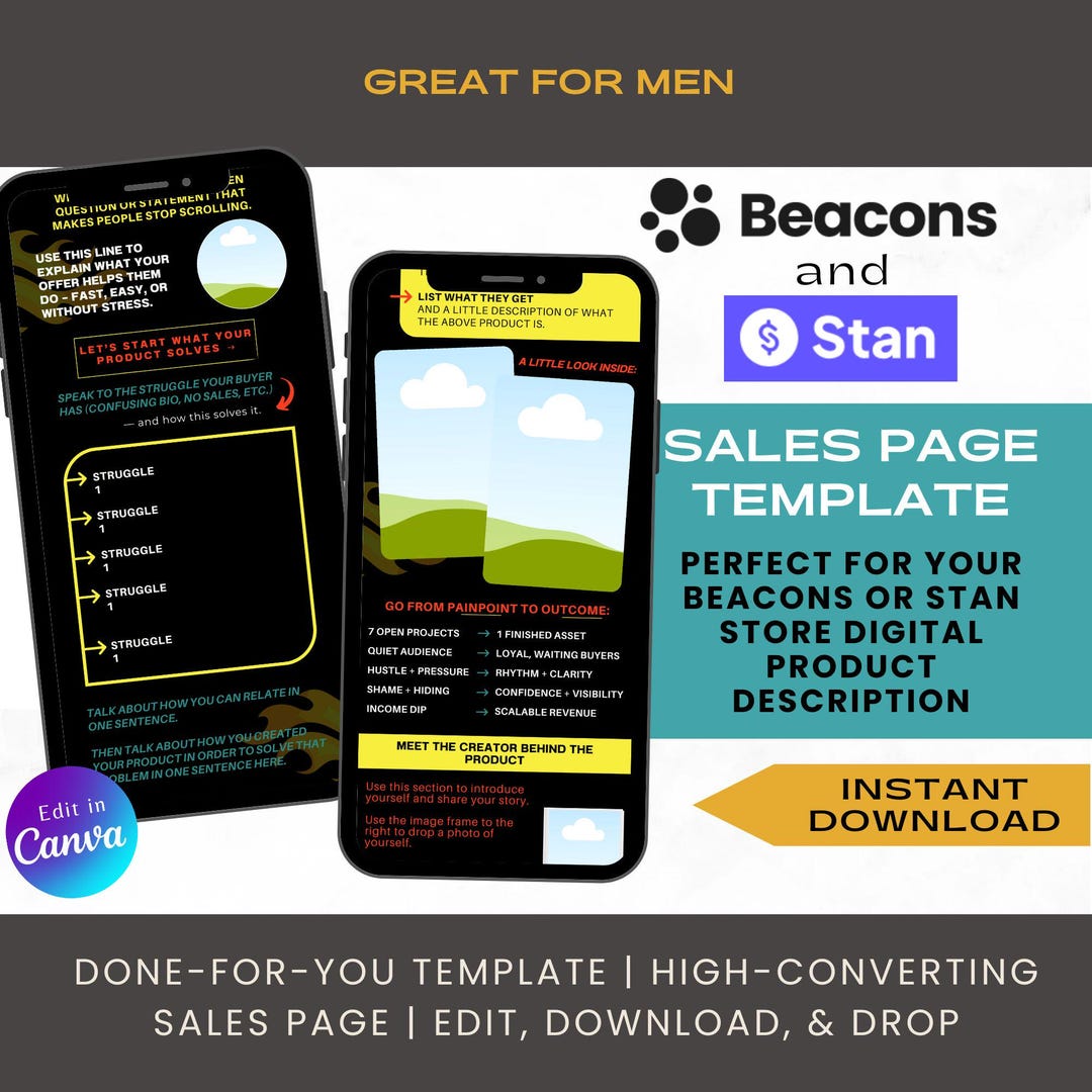 Beacons | Stan Store | Sales Page Template - Masculine Flame ...