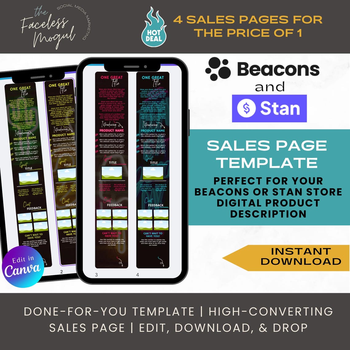 Beacons | Stan Store | Sales Page Template - Neon Yellow - Blue - Pink ...