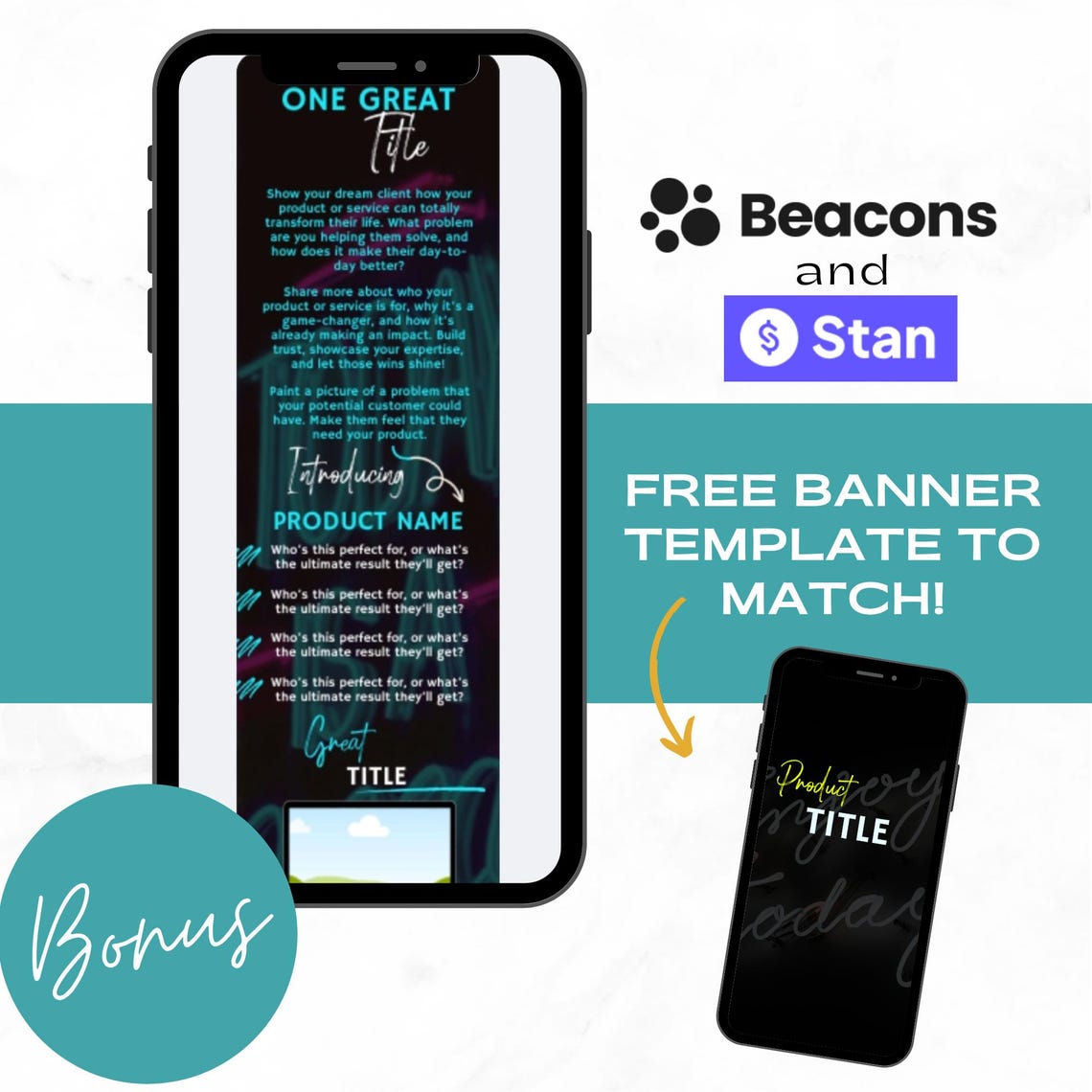 Beacons | Stan Store | Sales Page Template - Neon Yellow - Blue - Pink ...