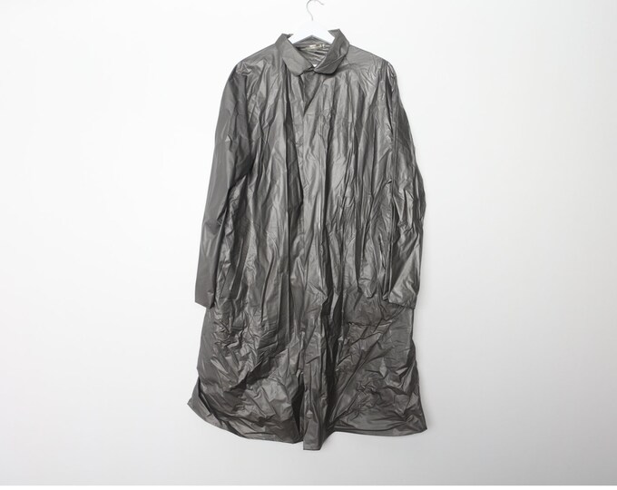 Vintage Gray Glossy Vinyl Rain Jacket Rain Cover Vintage Long Peter Pan ...