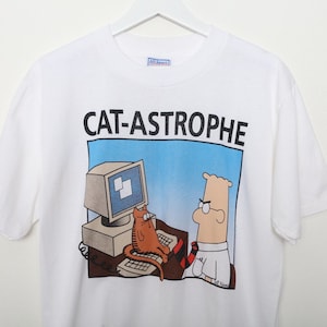 Vintage DILBERT "cat-astrophe" 90s COMPUTER Anti Technology Tshirt Made ...