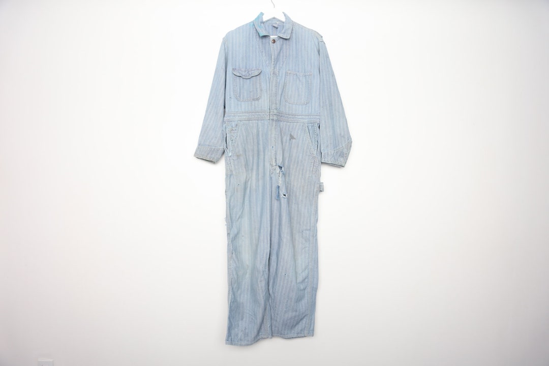 Vintage 1980s 70s Railroad Stripe Well Worn COVERALLS Vintage Workwear ...