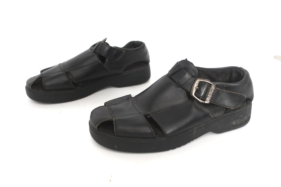 Vintage 1990s Grunge BLACK Leather LUGZ Brand Vintage Men's CHUNKY Size ...