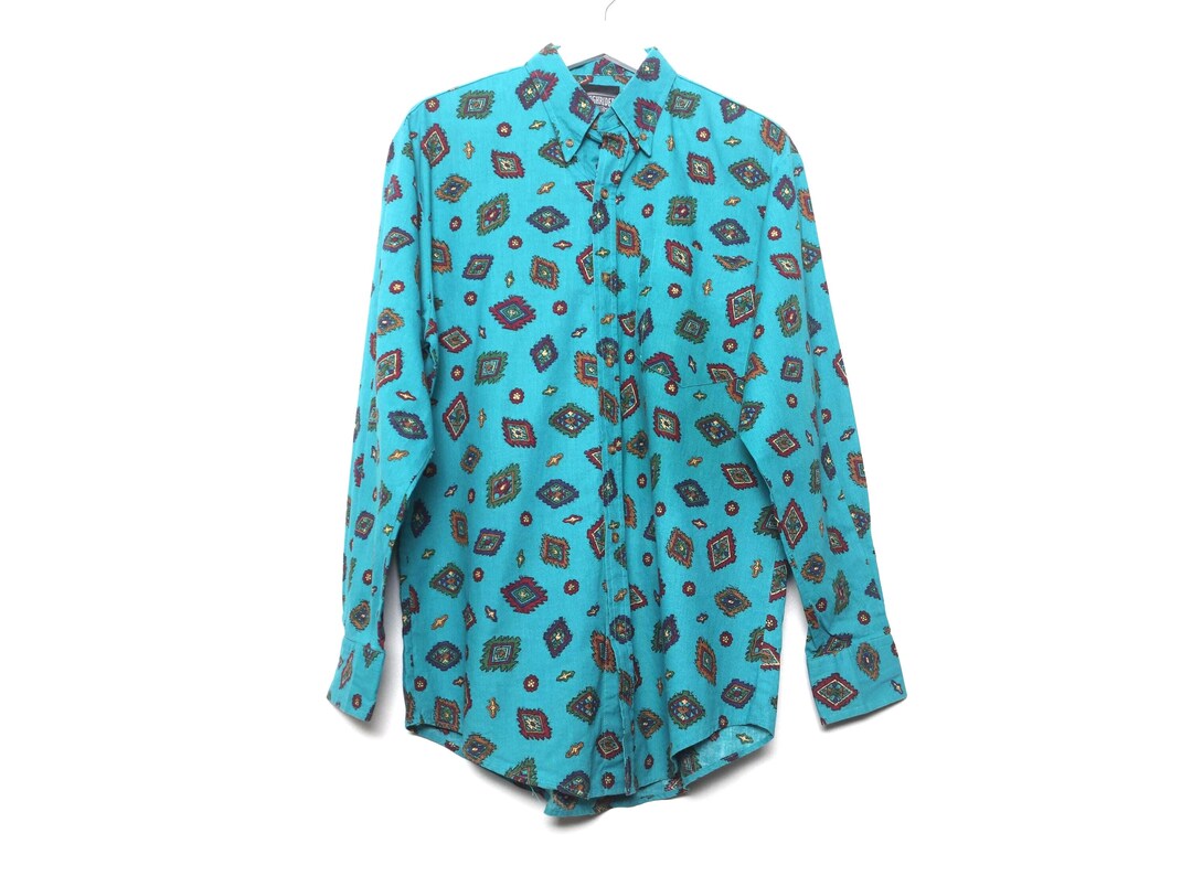Vintage 1990s Teal Blue WESTERN Rodeo GARTH Brooks Style Vintage Button ...