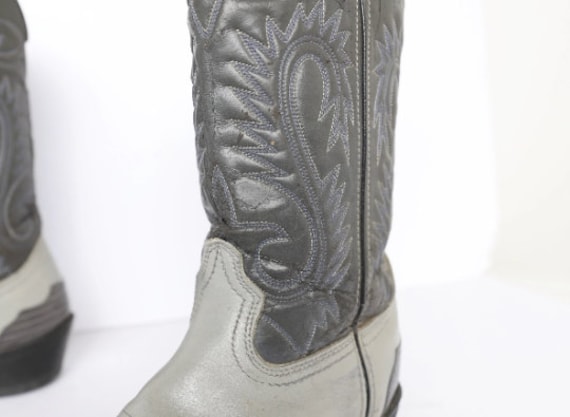 vintage GREY two tone Justin brand COWBOY boots black… - Gem
