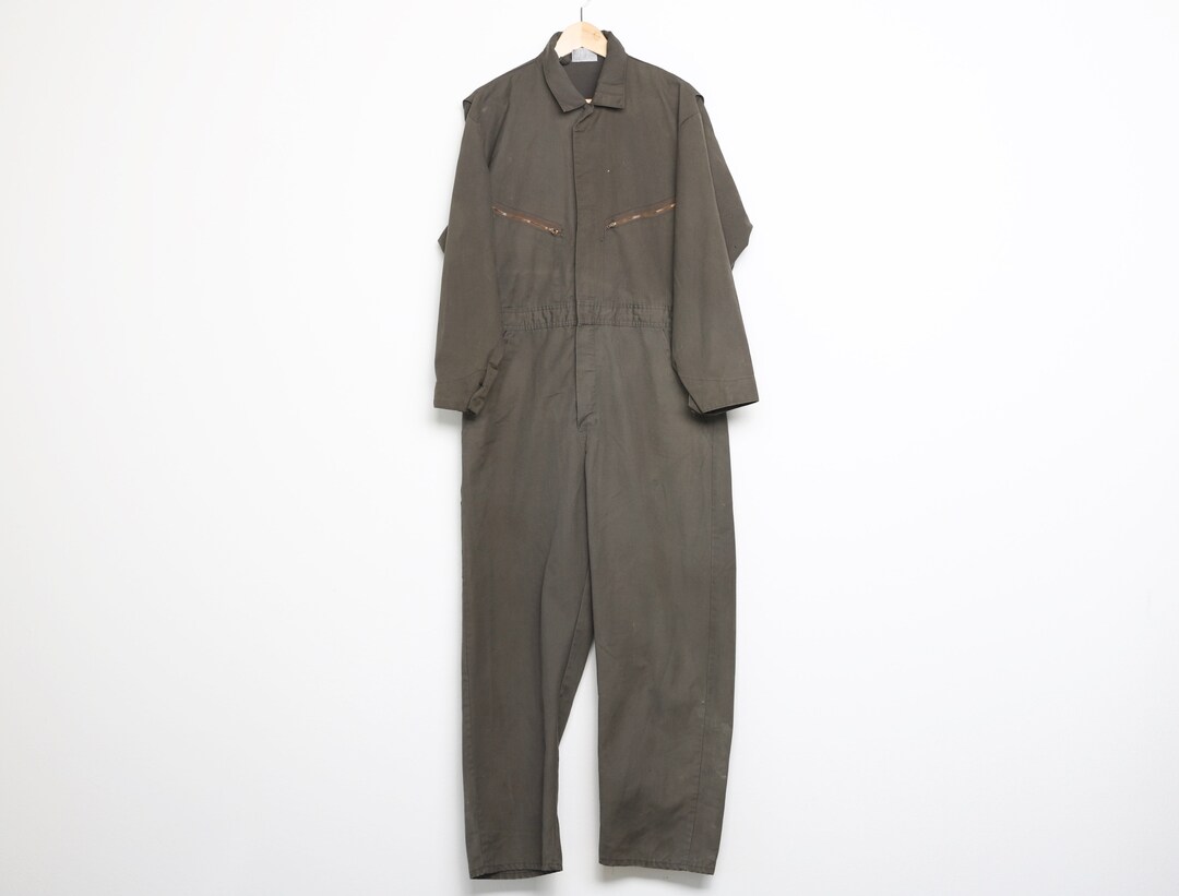 Vintage OLIVE Green Faded Lined Mid-century Work Wear COVERALLS Men's ...