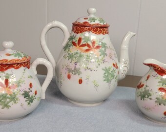 Daisy Stoneware Tea Set 90s / Vintage Set of Daisy Tea Coffee Pot Sugar ...