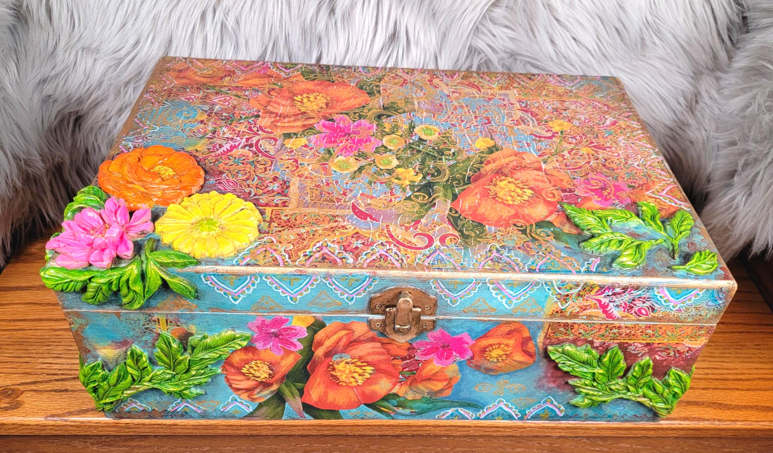 Boho Floral Storage Box: Upcycled Hand-painted Wood Decor - Etsy