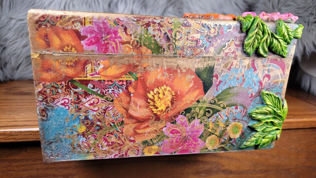 Boho Floral Storage Box: Upcycled Hand-painted Wood Decor - Etsy