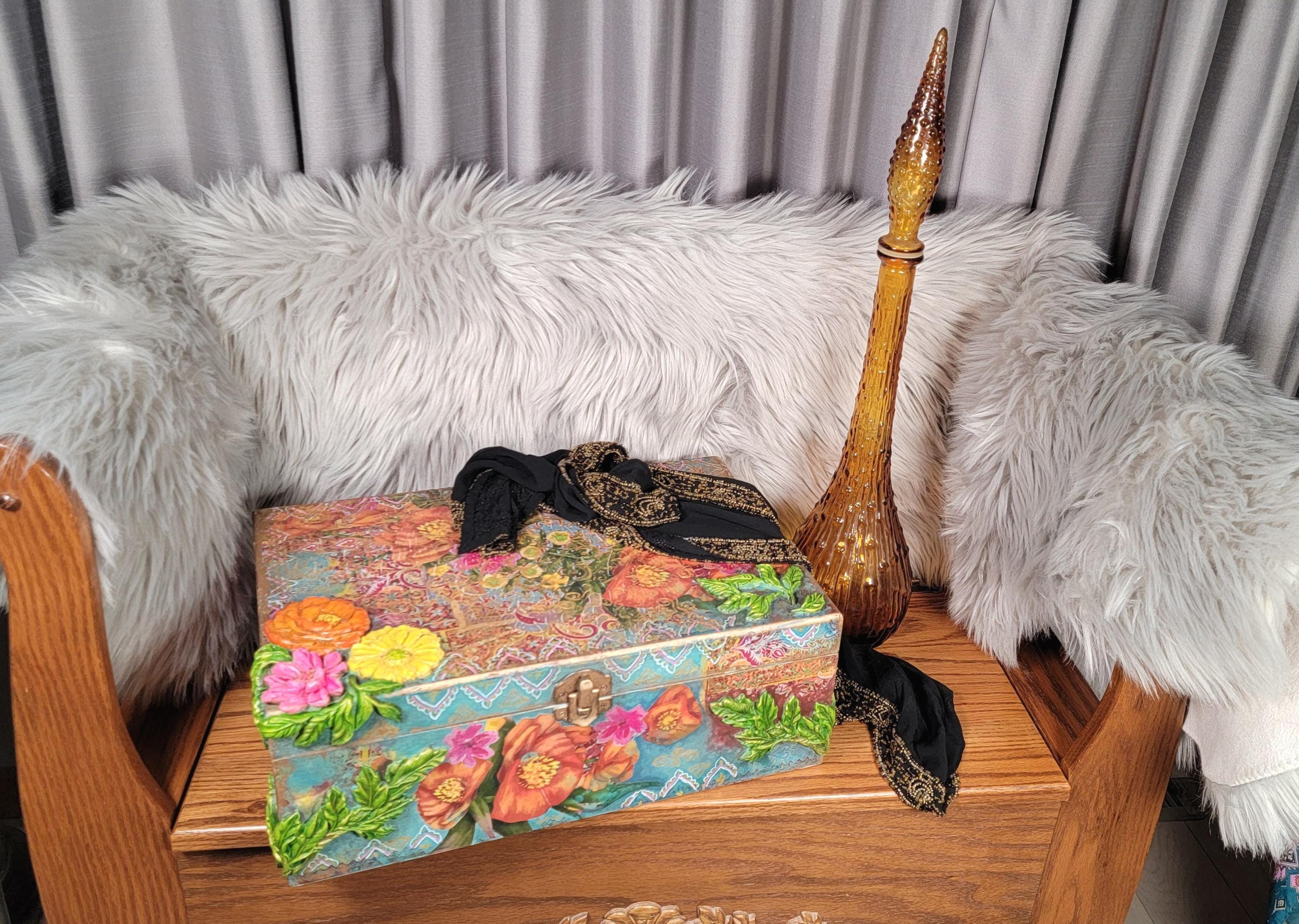 Boho Floral Storage Box: Upcycled Hand-painted Wood Decor - Etsy