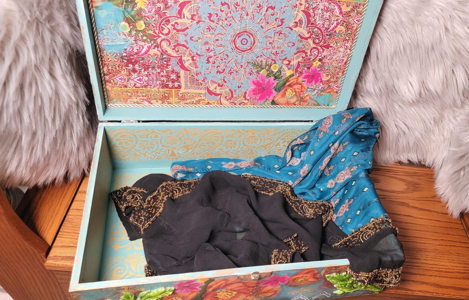 Boho Floral Storage Box: Upcycled Hand-painted Wood Decor - Etsy