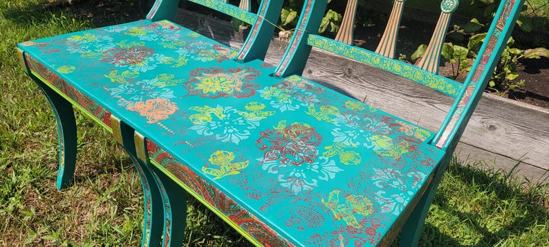 Upcycled Boho Bench: Vintage Chairs, Maximalist Furniture Art - Etsy