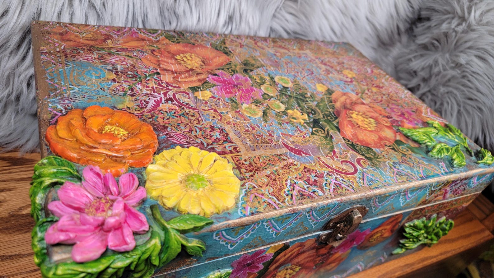 Boho Floral Storage Box: Upcycled Hand-painted Wood Decor - Etsy