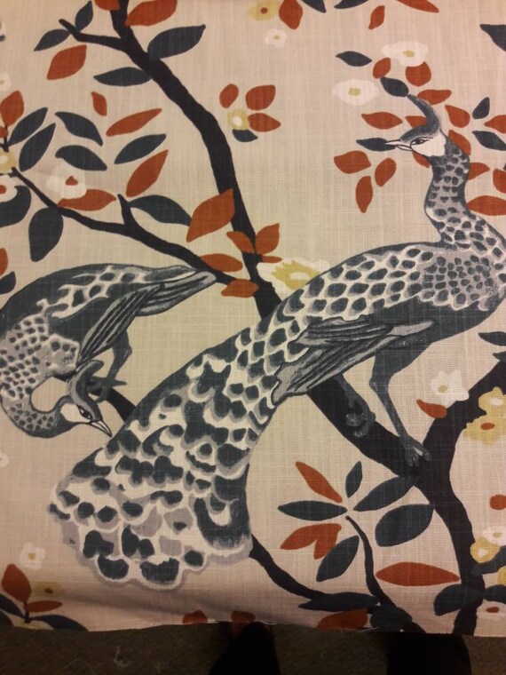 PLUMES Redux PEACOCK GARDEN Midnight Navy Brown Rust Linen - Etsy