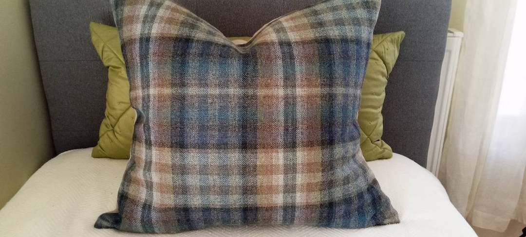Mulberry Nevis Blue Wool Plaid Tartan Soft Slate, Blue, Taupe Pillow ...
