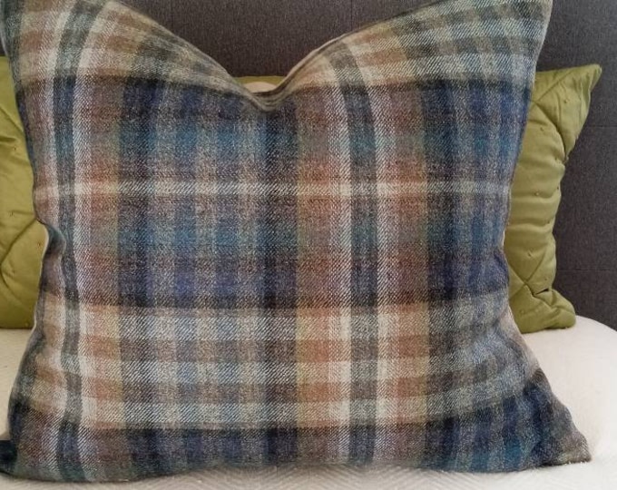 Mulberry Nevis Blue Wool Plaid Tartan Soft Slate, Blue, Taupe Pillow ...