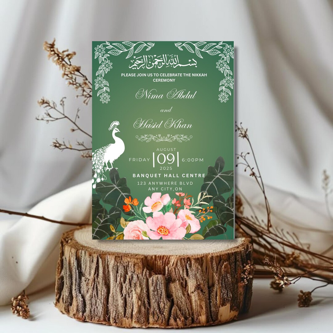Digital Elegant Green Nikkah Invitation, Floral Nikkah Invite, Nikkah ...
