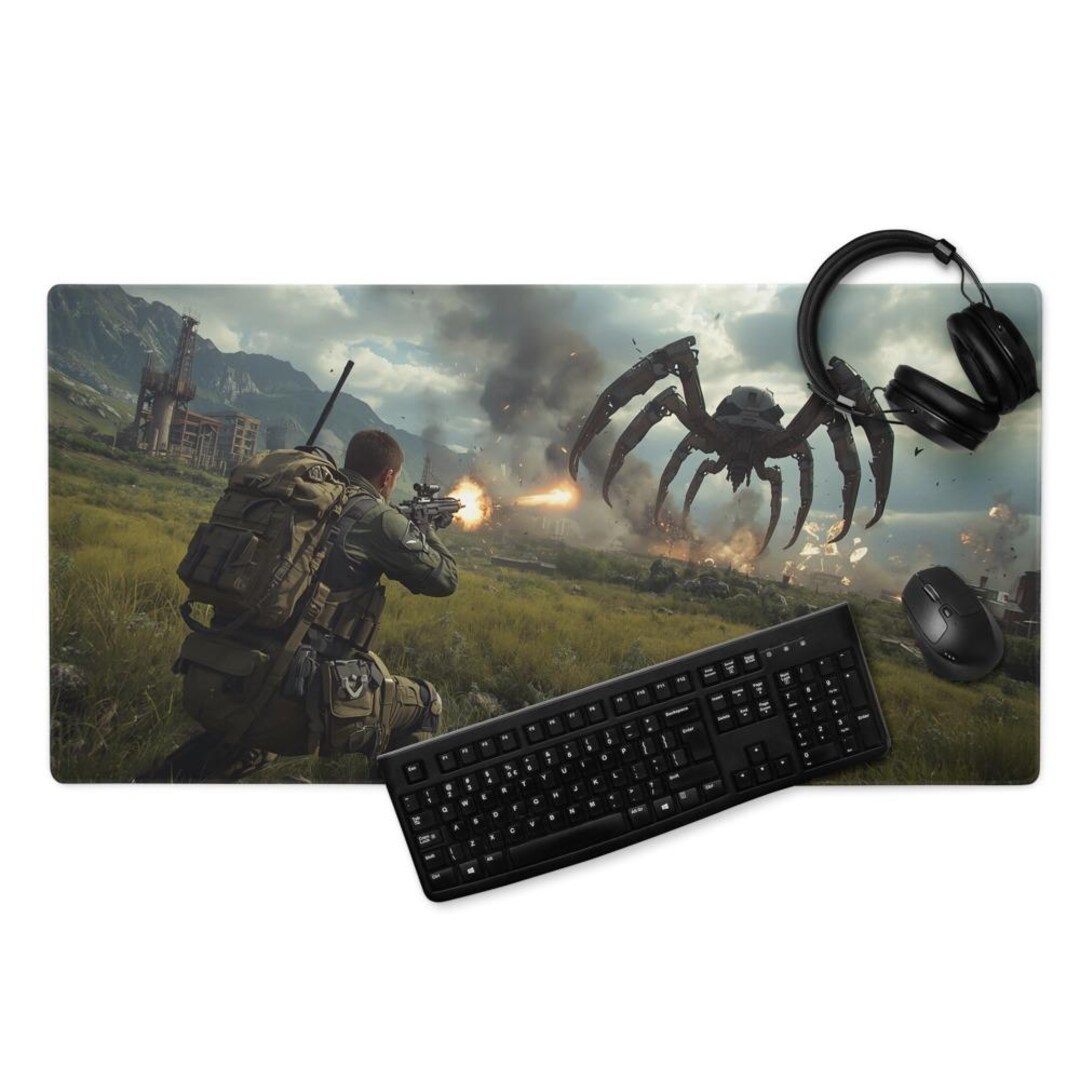 Tactical Soldier Vs. Mechano Spider Deskmat, Combat Gaming Mat ...