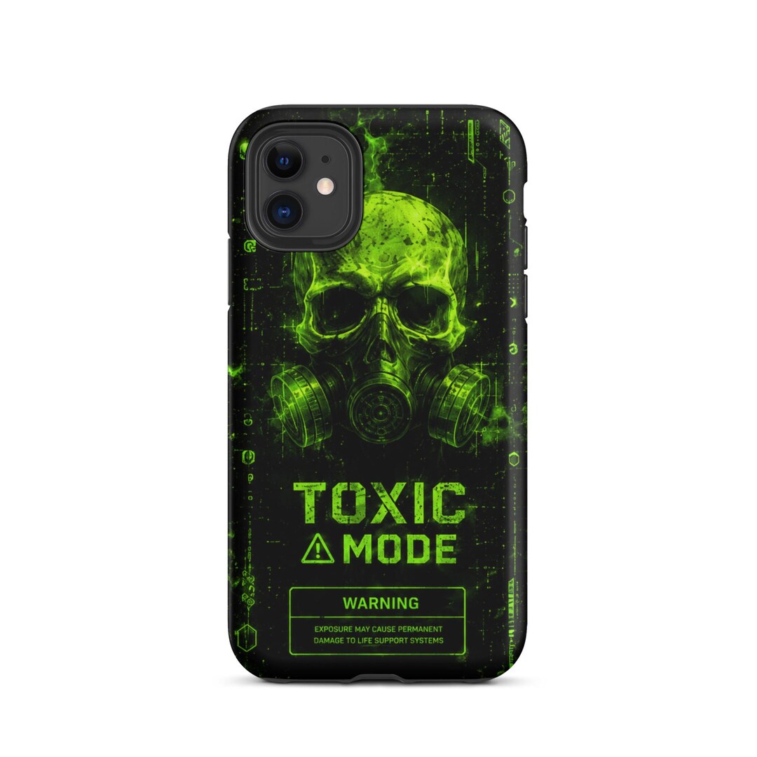 Toxic Mode iPhone Case, Cyberpunk Skull Phone Cover, Neon Green Gamer ...